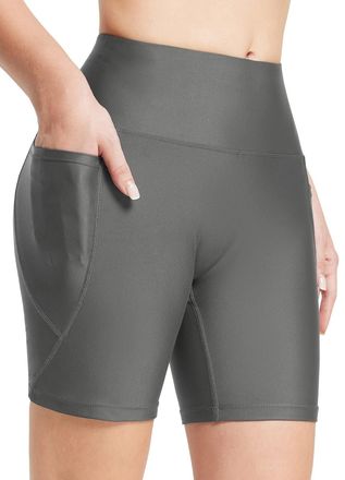 Baleaf Damen Badeshorts UPF50+ Badehose Chlorbest&auml;ndig Boardshorts Hohe Taille Schwimmhose Bauchkontrolle Schwimmshorts Schwimmunterteil mit Taschen Dunkelgr