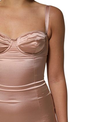 Dolce & Gabbana Womens Blush Pink Silk Satin Bustier Midi Bodycon Dress