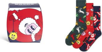 Happy Socks Crew Socken - Weihnachtsmann, Ornamente und Rentier - 3er-Pack Geschenkbox-Set - 36-40