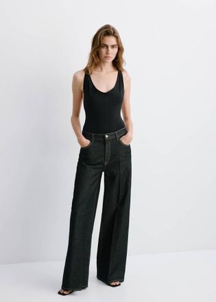 Mango Jean large taille haute bleu - Femme - 32 - MANGO