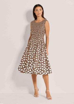Madeleine Midikleid Kurzarm Tupfenkleid in Midil&auml;nge &Auml;rmelloses Design mit V-Ausschnitt hinten