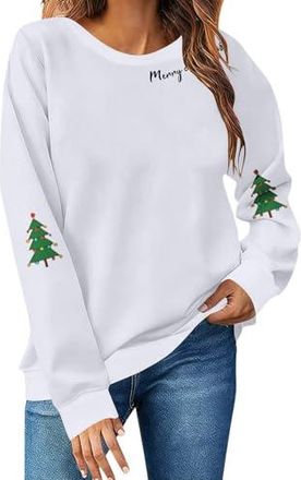 Generic Ydsxlp Pull de Noël à manches longues pour femme - Imprimé « Merry Christmas » - Tendance et décontracté - Col rond - Coupe ample - Pull de Noël, B-bl