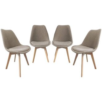 Sweeek 4er-Set skandinavische Stühle aus Buchenholz und strukturiertem Bouclé-Bezug