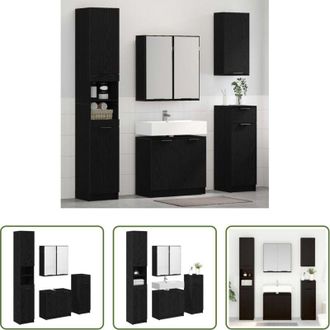 vidaXL vidaXL Holzwerkstoff - Badezimmerm&ouml;bel-Set 4 pcs Schwarz Eichen-Optik Holzwerkstoff