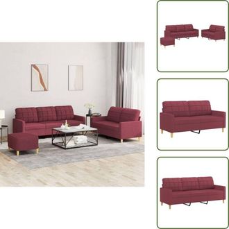vidaXL The Living Store - 3-tlg. Sofagarnitur mit Kissen Weinrot Stoff - Weinfarbener Couchtisch - Couchgarnitur Rot - Gem&uuml;tliches Sofa - Ledercouch