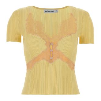 Self Portrait Femme, Blouses et Chemises, Jaune, Taille: 38 FR Contrast Lace Knit Top