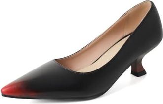 Generic Escarpins Femme Dégradé Bout Pointu Fermé Talons Mi-Chats Confortables Dessus en Cuir PU Durable À Enfiler Chaussures Habillées Soirée Bureau,Noir,38.