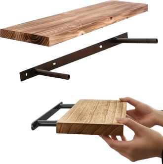 Generic Rustikales Wandregal aus Holz, 40 x 15 x 2 cm, schwebendes Display aus Massivholz f&uuml;r B&uuml;cher, Pflanzen, Kerzen, Badezimmerartikel und dekorative Heimo