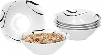 Van Well Galaxy 6er Set Müslischale, Suppenschale, kleine Schale, Ø 14,3 cm, 300 ml, Liniendekor, edles Marken-Porzellan