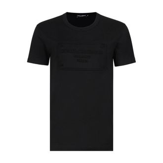 Dolce & Gabbana Femme, Tops, Noir, Taille: 40 FR T-shirt en coton avec logo en relief
