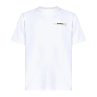 Jacquemus Homme, Tops, Blanc, Taille: M T-shirt ras du cou avec patch logo