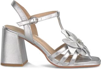 Alma En Pena Alma EN Pena, Femme, Chaussures, Gris, Taille: 36 EU Metallic Sandal With Flower Detail