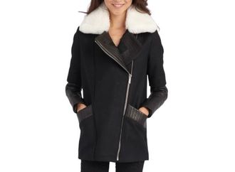 Nour Hammour Black Leather and Wool Biker Jacket Size M