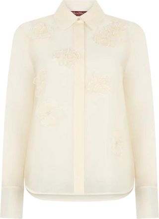 Max Mara Femme, Blouses et Chemises, Beige, Taille: 42 FR Chemise en soie avec applications florales