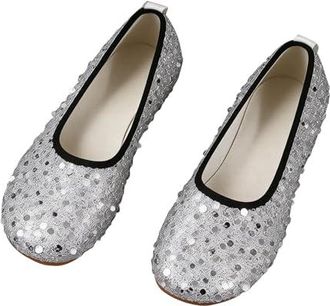 Generic Ballerines pour femme - Chaussures de danse festives &agrave; enfiler - Brillantes - Chaussures de soir&eacute;e classiques confortables - Semelle plate - Chaussure