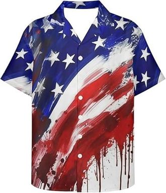Keephen Patriotique Drapeau USA Impression 3D Chemise &agrave; Boutons Manches Courtes Nouveaut&eacute; Pygargue &agrave; T&ecirc;te Blanche/Loup Chemise Hawaiienne &Eacute;t&eacute; Plage Haut