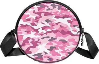 Generic Sac &agrave; bandouli&egrave;re Circle pour femme, petit sac &agrave; bandouli&egrave;re rose camouflage avec fermeture &eacute;clair, bretelles r&eacute;glables, sac &agrave; main rond d&eacute;contract&eacute; p