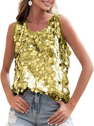 Generic Debardeur Femme Chic et &eacute;l&eacute;gant Chemisier sans Manche D&eacute;bardeur Court Crop Top Ete Haut a Paillette Chic et Elegant Fluide Ample Caraco Vetement Femme