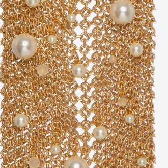 Silvia Gnecchi Pearl-Embellished Mesh Top Handle Bag - Gold