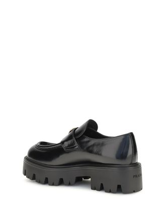 Prada Womens Brushed Leather Loafers Black