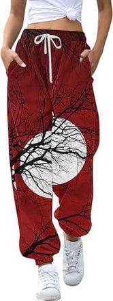 Generic Pantalon d&eacute;contract&eacute; avec poche imprim&eacute;e pour femme, Rouge, XXL