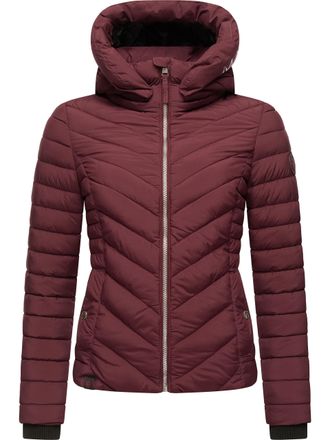 Marikoo Damen &Uuml;bergangsjacke leichte Steppjacke kurz mit abnehmbarer Kapuze Kagomee Wine Gr. XL