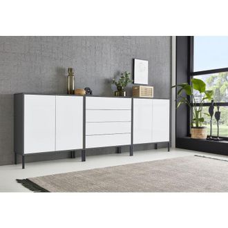BMG M&ouml;bel BMG M&ouml;bel Sideboard Mailand Set 5, grifflos, Metallf&uuml;&szlig;e, Anthrazit/ Wei&szlig;