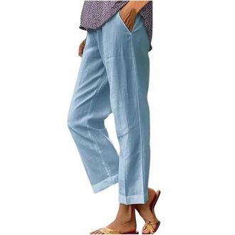 Generic Pantalon d&eacute;t&eacute; 7/8 pour femme - L&eacute;ger - Avec cordon de serrage et poches - Pantalon en coton et lin - Pantalon &eacute;l&eacute;gant et a&eacute;r&eacute; - D&eacute;contract&eacute; - Conforta