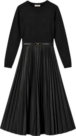 Twinset Strick- und Kunstleder-Midikleid - - Dresses - Damen - Schwarzk - L