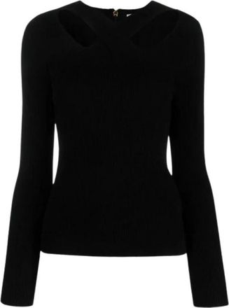 Michael Kors Femme, Pulls, Noir, Taille: 38 FR Pull D&eacute;coup&eacute; en Maille Stretch C&ocirc;tel&eacute;e