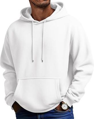 Coofandy Sweat a Capuche Homme Sweatshirt Chaud pour Hiver Pull &agrave; Manches Longues Coton Blanc 3XL