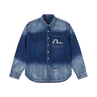 Evisu Homme, Chemises, Bleu, Taille: S Chemise en jean d&eacute;lav&eacute;e coupe d&eacute;contract&eacute;e