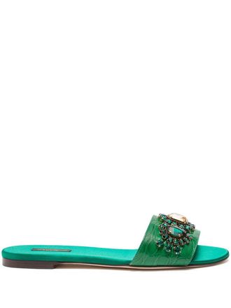 Dolce & Gabbana Pantoletten mit Kristallen - Gr&uuml;n
