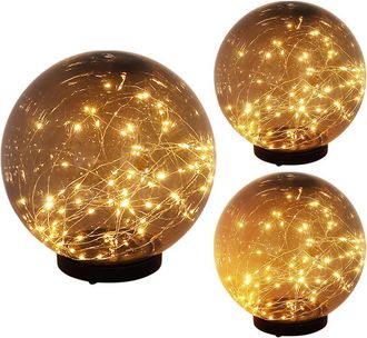 Globo Lighting Solarleuchten Stecklampe Kugelleuchten Erdspieß Solar Außenleuchte Kugel, rauchfarben, LED warmweiß, D 15-20 cm, 3er Set