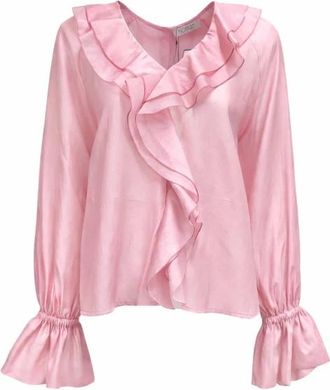 SoSUE Femme, Blouses et Chemises, Rose, Taille: 40/42 FR Blouse &agrave; Volants et Manches Longues