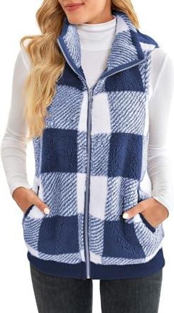 Generic Veste polaire pour femme - Haut en peluche confortable sans manches - Léger - Cardigan confortable - Fermeture éclair - Vêtement dextérieur chaud avec