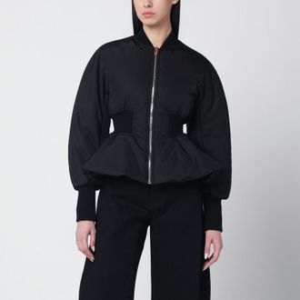 Alaia Black peplum bomber jacket in wool blend