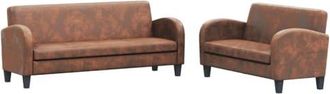 vidaXL 2X Canapés Daim Synthétique Marron Ensemble Sofa de Salon Chambre Repos
