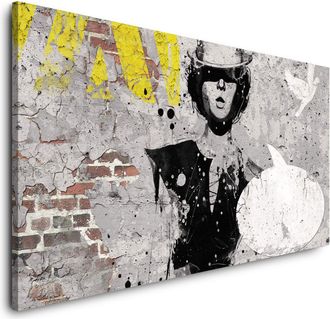 Paul Sinus Art Frau an einer Wand 120x 60cm Panorama Leinwand Bild XXL Format Wandbilder Wohnzimmer Wohnung Deko Kunstdrucke