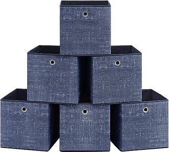 Songmics Boîtes de Rangement, Lot de 6, Coffres de Rangement en Tissu Non-Tissé avec Poignée, 30 x 30 x 30 cm, Cubes, pour Étagère, Pliables, Rangement de Vête