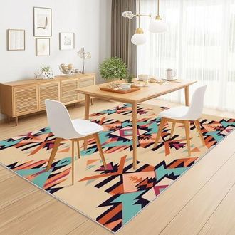 Generic Multicolore Lavable en Machine Tapis Salon Style Exotique Broderie sym&eacute;trie, 120 x 180 cm Doux Tapis de Sol Pelucheux Dessous Antid&eacute;rapant, Entree Int
