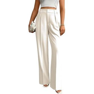 Generic Pantalon de travail taille haute pour femme, tenue décontractée, pantalon de bureau 2026 avec poches, beige, XXL