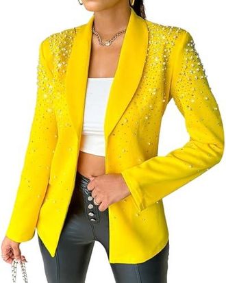 Generic Vestes à Sequins pour Femmes, élégantes, à Manches Longues, Ouvertes sur Le Devant, Blazer Scintillant