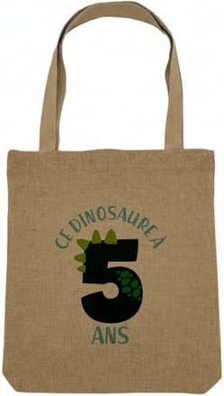 Fabulous Sac Shopping Tote Bag Aspect Lin - Ce Dinosaure &Agrave; 5 Ans Anniversaire Celebration Enfant Cadeau - Sac de Courses Toile Epaisse 360g Beige Naturel Cabas