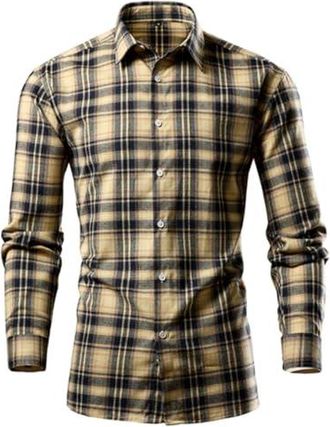 Generic Chemise Carreaux pour Homme- Col Revers Blouse &Agrave; Manche Longues Classique Carreaux Boutonn&eacute;e Coupe Droite Stretch Casual Mode Chemise Hommes