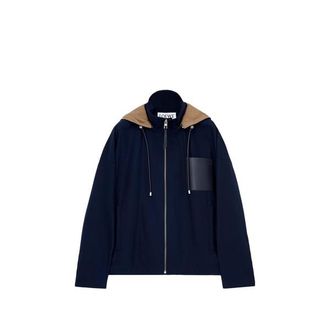 Loewe Veste &agrave; capuche amovible en coton et peau