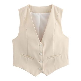 Generic Gilet Sans Manche Femme Gilet Femme D&eacute;contract&eacute; Quotidien Ville Court Style Costume - Veste Boutonn&eacute;e Col Droit Pour Occasions Habill&eacute;es