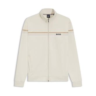 HUGO BOSS Homme, Sweatshirts et sweats &agrave; capuche, Blanc, Taille: S Veste zipp&eacute;e en molleton de coton