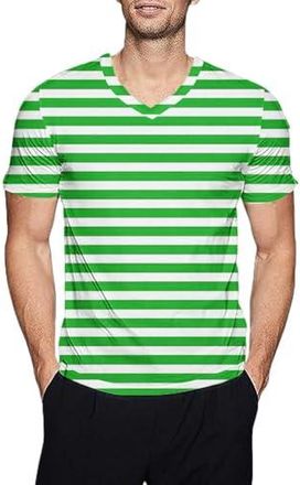 Generic T-shirt de sport &agrave; rayures pour homme - Col en V - Imprim&eacute; &agrave; manches courtes, Vert, XXL