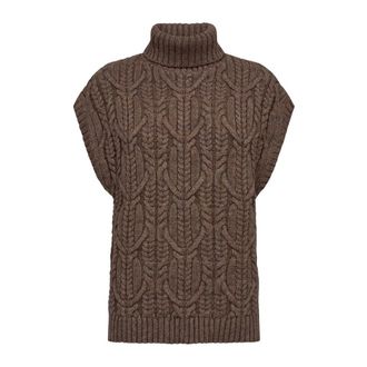 Co'Couture Femme, Pulls, Brun, Taille: 36 FR Gilet Tricot&eacute; Oversize